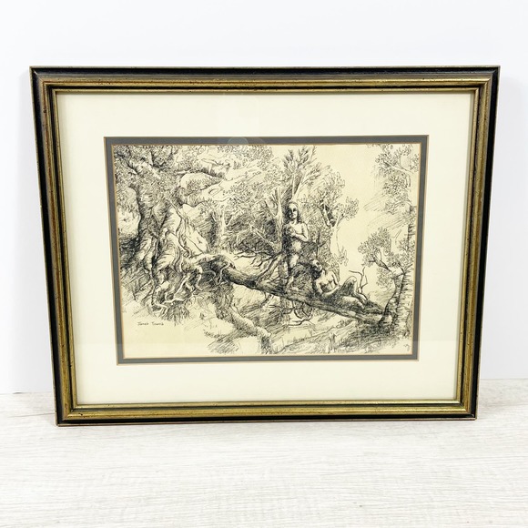 Janet Travis | Wall Decor | Rare Adam Eve Garden Of Eden Sketch Art ...